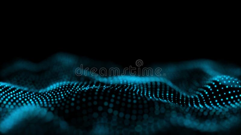 Blue Glowing Circles Particles Wave at the Bottom of a Black Abstract ...