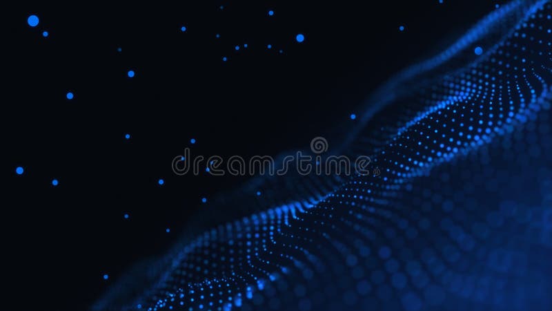 Blue Glowing Circles Particles Wave at the Bottom Right and Flying in ...