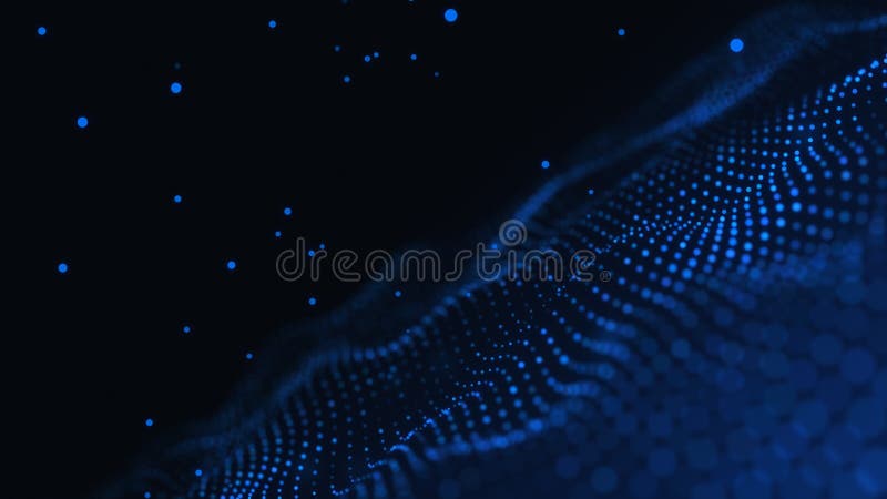Blue Glowing Circles Particles Wave at the Bottom Right and Flying in ...