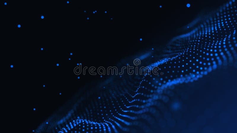 Blue Glowing Circles Particles Wave at the Bottom Right and Flying in ...