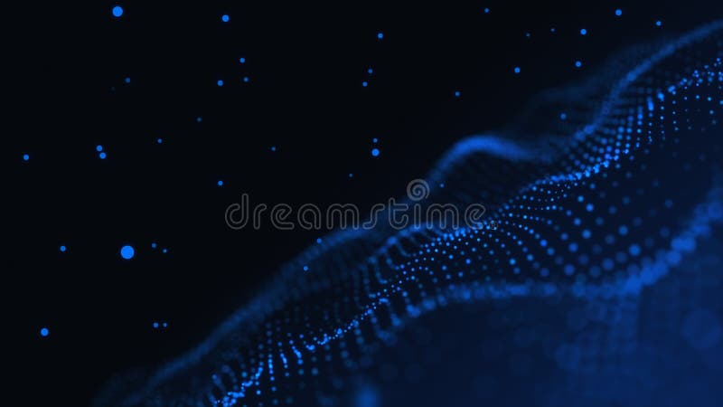 Blue Glowing Circles Particles Wave at the Bottom Right and Flying in ...