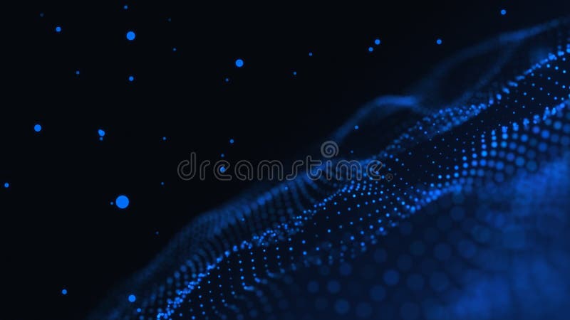 Blue Glowing Circles Particles Wave at the Bottom Right and Flying in ...