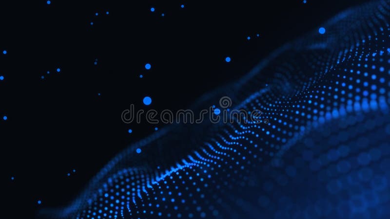 Blue Glowing Circles Particles Wave at the Bottom Right and Flying in ...