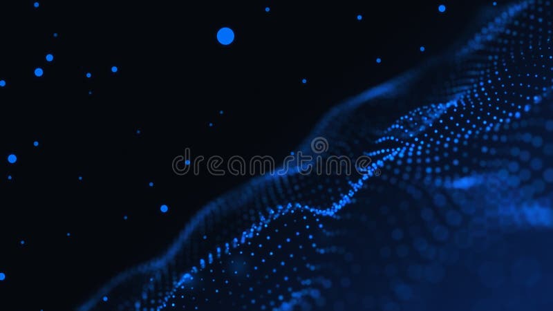 Blue Glowing Circles Particles Wave at the Bottom Right and Flying in ...
