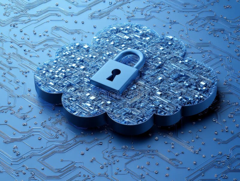 Blue Glowing Cloud Composed of Shimmering Particles and a Digital Lock ...