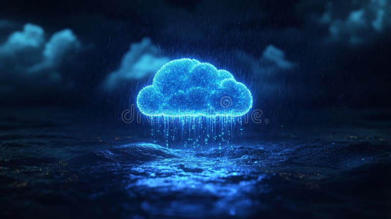 Blue-glowing Cloud Data Integration Technology Background Illustrates ...