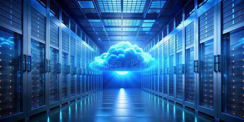Blue Glowing Cloud in a Server Room Generative AI Stock Image - Image ...