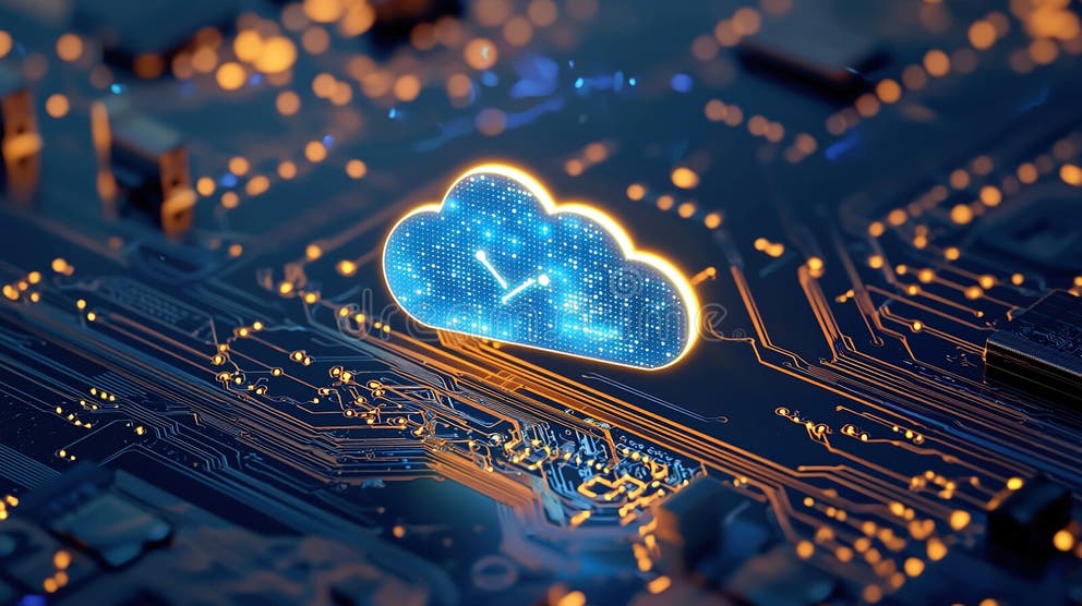 Digital Cloud Technology with Glowing Circuit Pattern Representing Data Storage and Connectivity ...
