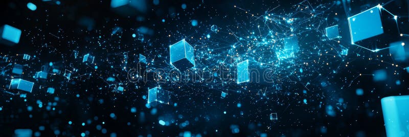 A Blue Glowing Cube Connected by Lines, Representing a Digital Network Stock Image - Image of ...