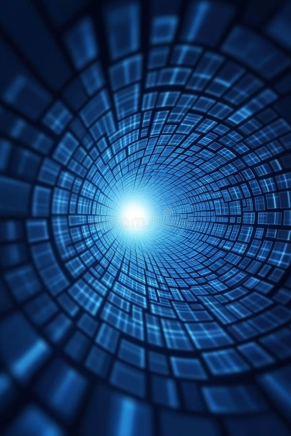 Blue Glowing Cyber Tunnel Endless Grid Perspective Technology ...