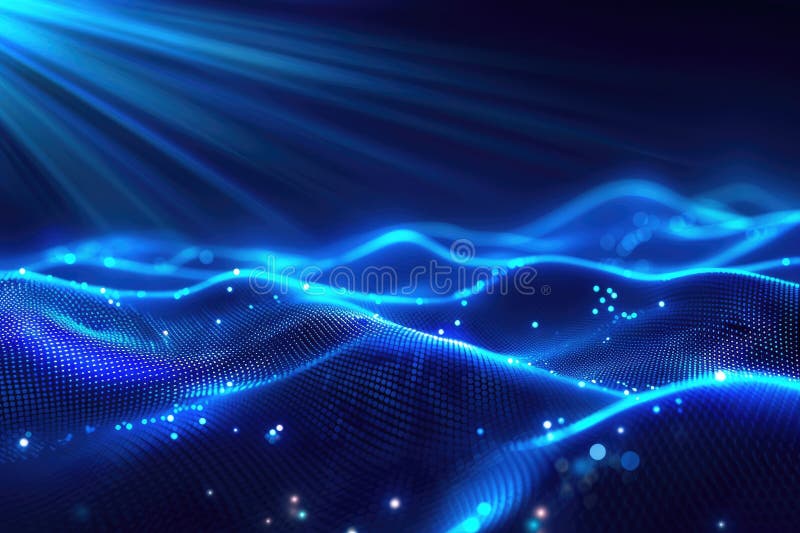 Blue Glowing 3D Landscape with Light Rays AIG51A Stock Illustration ...