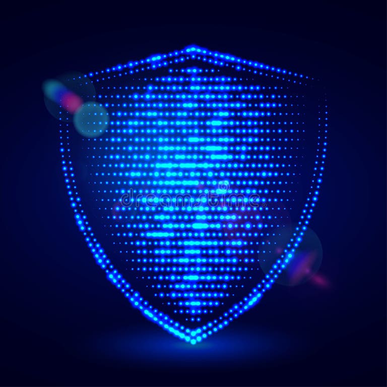 Blue Glowing Digital Shield Made of Light Dots. Protect and Security ...