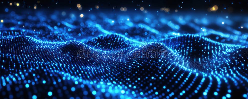 Blue Glowing Digital Wave Pattern with Particles and Depth Effect for ...