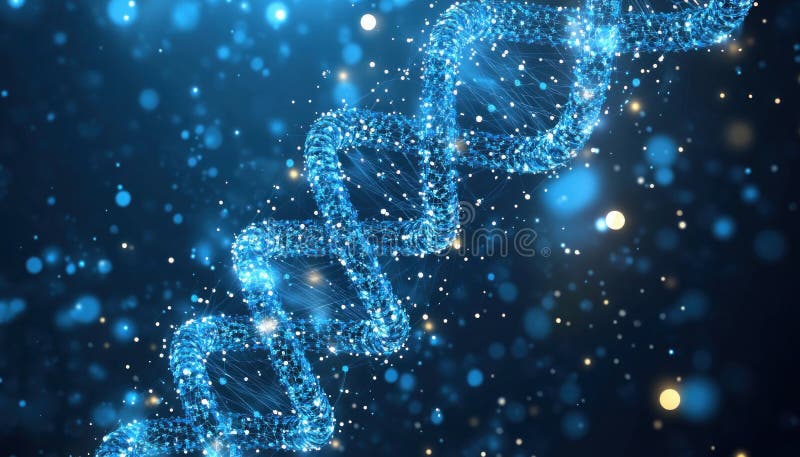 Blue Glowing Dna Strand Rotating on Blue Background with Particles ...