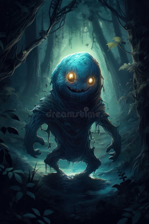 The Blue Glowing Figure in the Cursed Forest Stock Illustration ...