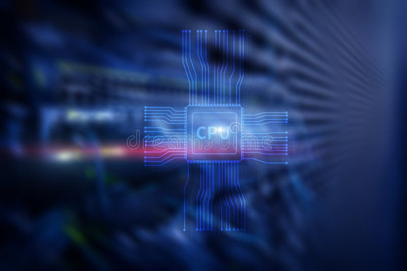 Blue Glowing Futuristic Cpu in the Center of Computer System Stock ...