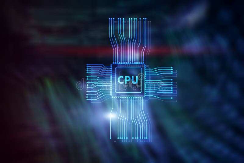 Blue Glowing Futuristic Cpu in the Center of Computer System Stock ...