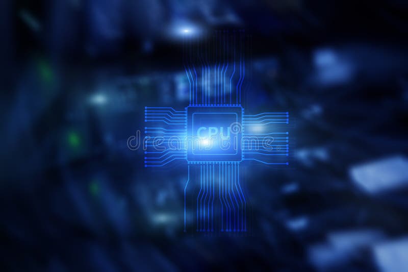 Blue Glowing Futuristic Cpu in the Center of Computer System Stock ...