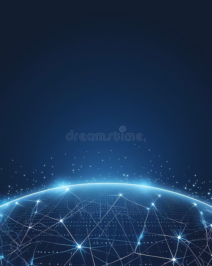 Blue Glowing Globe Data Connection Abstract Painting Art Decor Dots ...