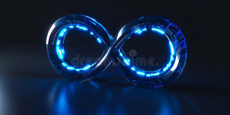 A Blue Glowing Infinity Symbol on a Black Background Stock Image ...