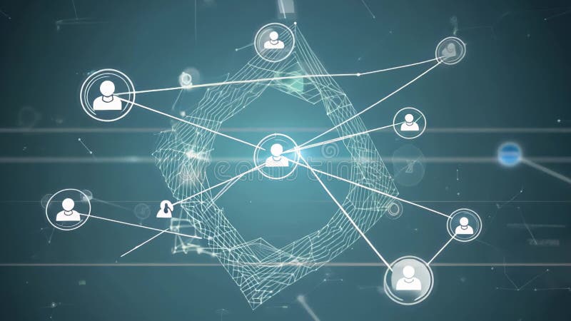 Digital Network with Interconnected Nodes and User Icons on a Green Background Stock Video ...