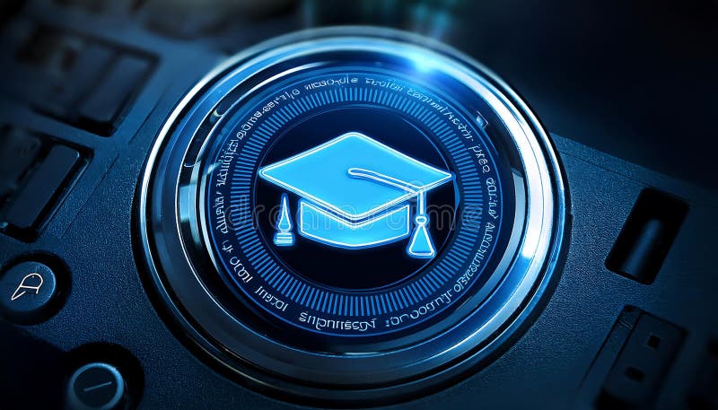 Blue Glowing Learning Icon on a Round Dial Pad Stock Illustration ...