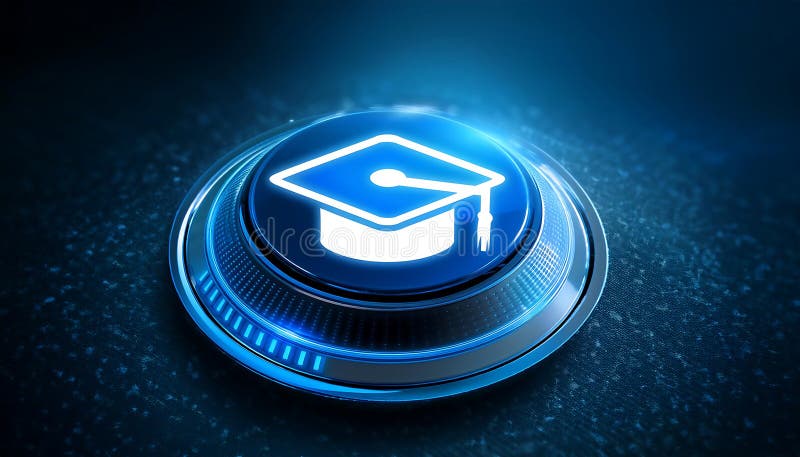 Blue Glowing Learning Icon on a Round Dial Pad Stock Illustration ...