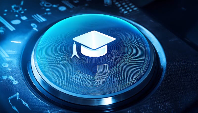 Blue Glowing Learning Icon on a Round Dial Pad Stock Illustration ...