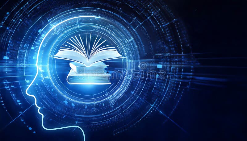 Blue Glowing Learning Icon Symbol of Intellectual Thinking Idea Stock ...