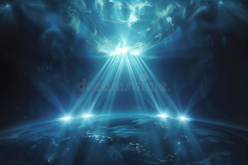Blue Glowing Light Beams Forming an Upside Down Triangle Above Earth ...