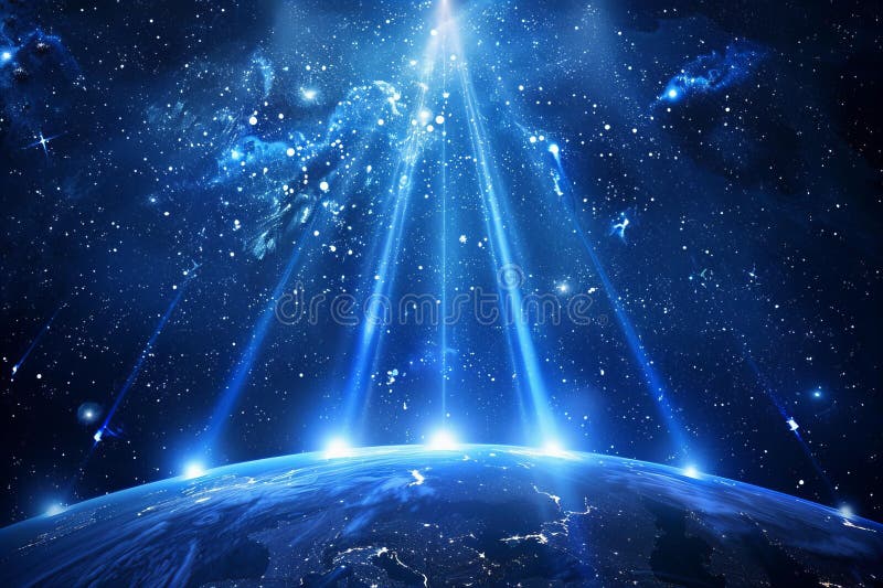 Blue Glowing Light Beams Forming an Upside Down Triangle Above Earth ...
