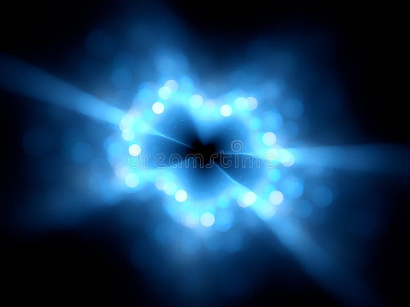 Blue Glowing Light Beams with Round Bokeh in Space Stock Illustration ...