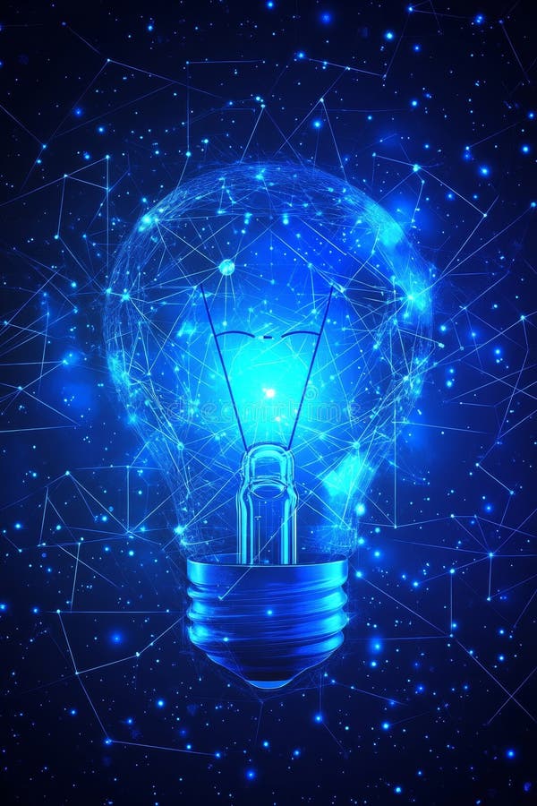 Blue Glowing Light Bulb with Network Connections Symbolizing Innovation ...