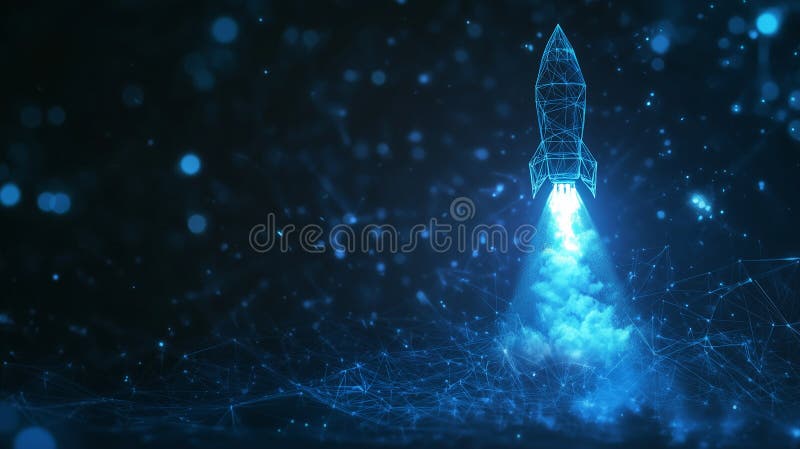 Abstract Blue Rocket Launch Digital Art Futuristic Technology Innovation Startup Success Space ...