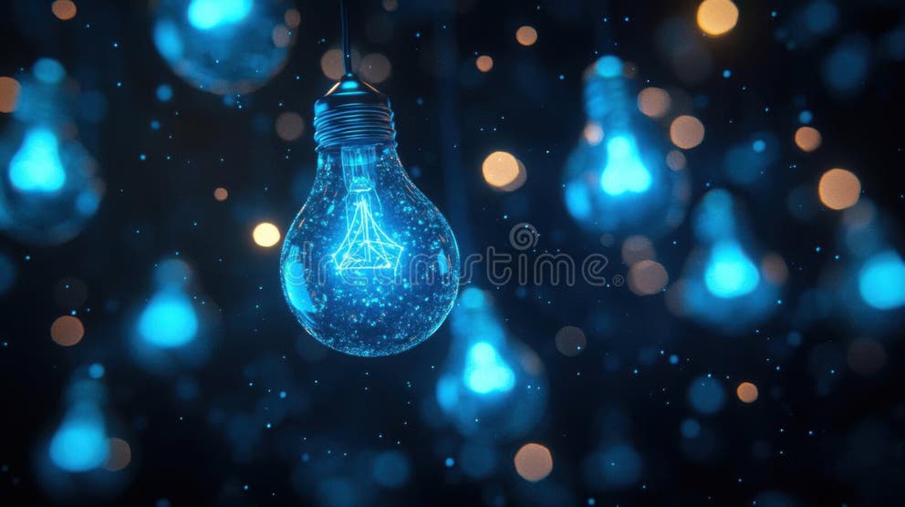 Blue Glowing Lightbulbs Symbolize Ideas and Innovation in Technology ...