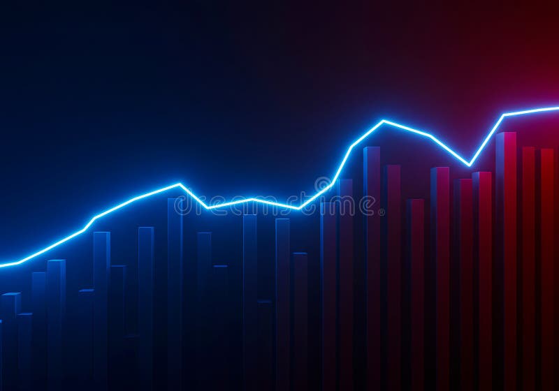 Blue Glowing Line Graph with Business Data Overlay Stock Illustration ...