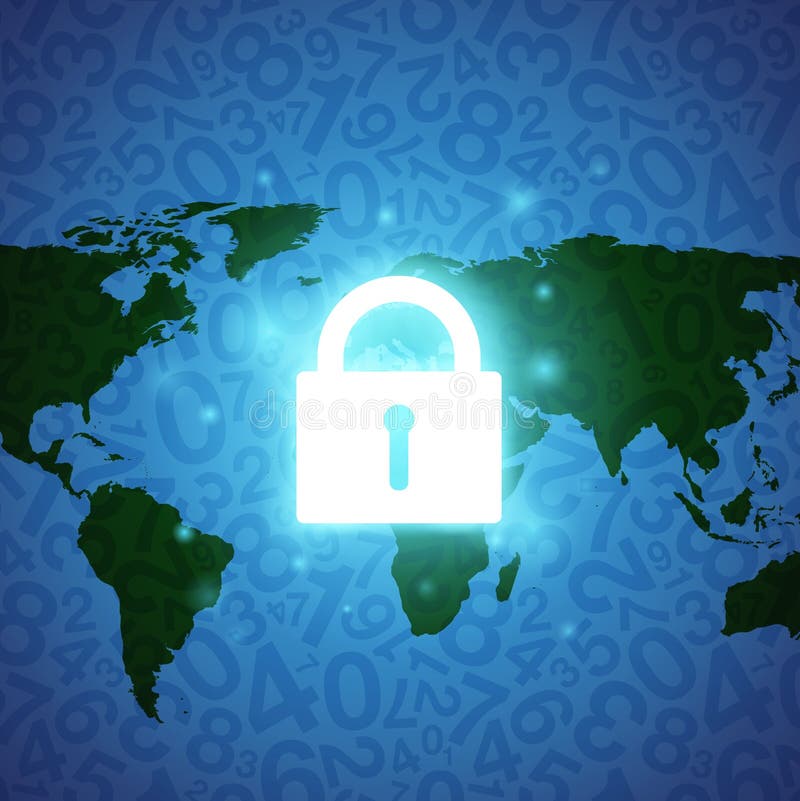 Blue glowing lock and map stock vector. Illustration of binary - 103522481