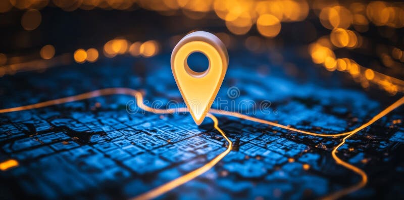 Blue Glowing Map Pins Dark Background Connected Dynamic Path Lines ...