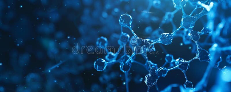 Blue Glowing Microscopic Molecules in a Scientific Background ...