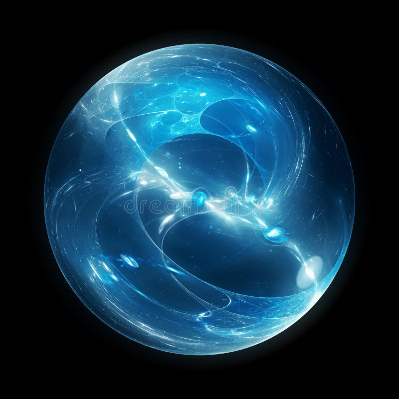 Blue Glowing Multidimensional Energy Sphere Isolated on Black Stock ...