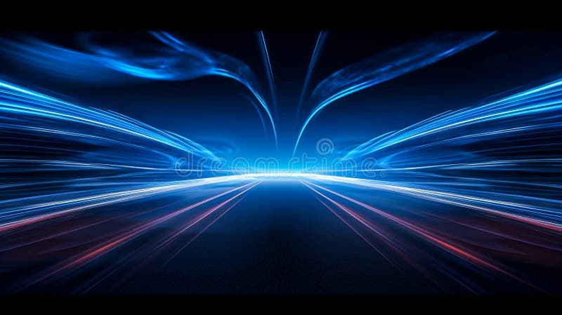 Blue Glowing Neon Moving in the Dark Background Generative AI Stock ...