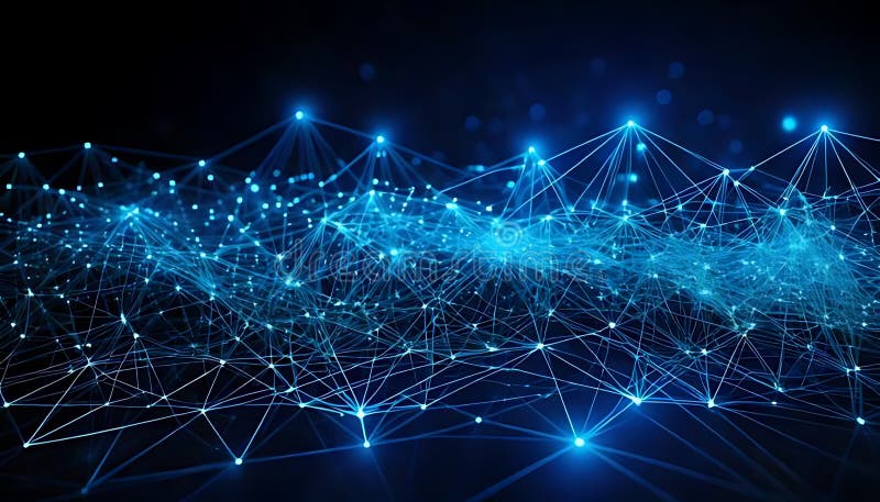 Blue Glowing Network of Connected Lines and Points, a Digital Abstract ...