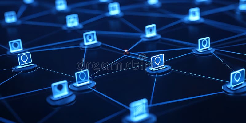 Blue glowing network grid stock illustration. Illustration of ...