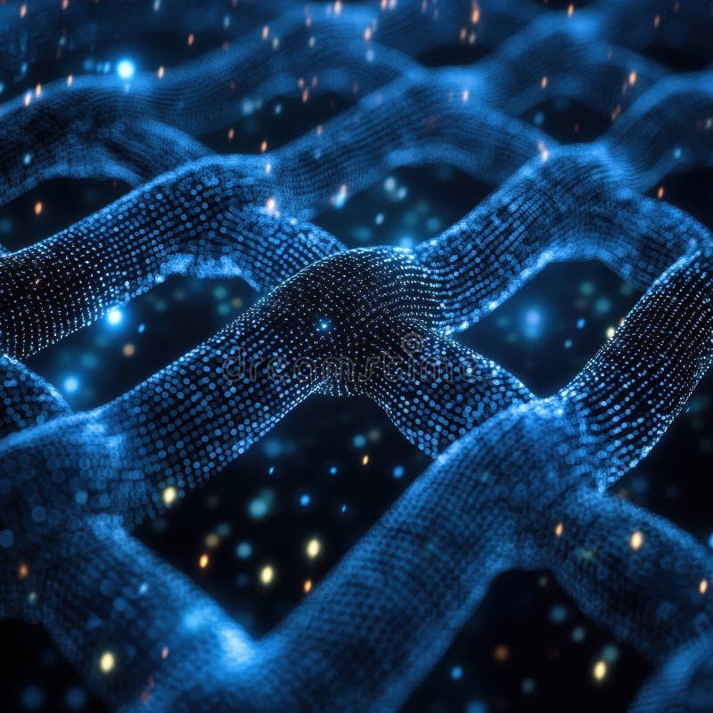 Blue Glowing Network of Interconnected 3D Grids and Particles Stock ...