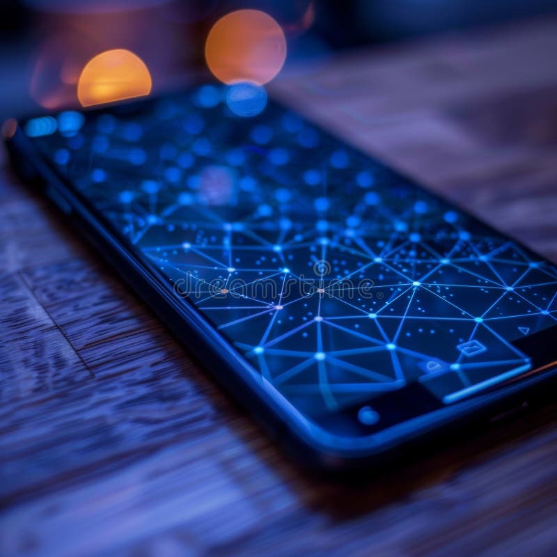 Blue Glowing Network Structure on Smartphone Screen Stock Photo - Image ...