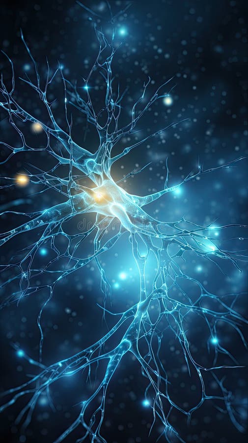 A Blue Glowing Neurons in Space Stock Illustration - Illustration of ...