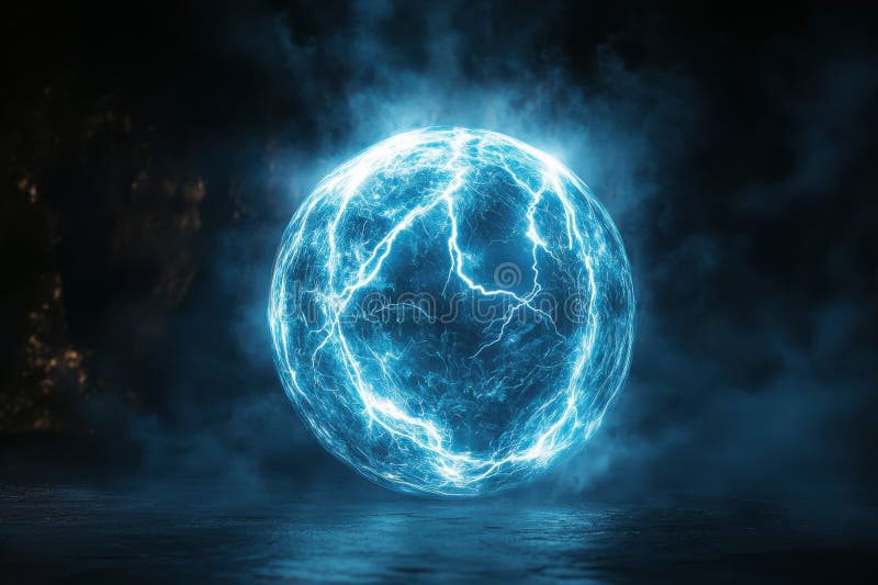 A Blue Glowing Orb with a Lightning Bolt in the Center Stock Illustration - Illustration of atom ...