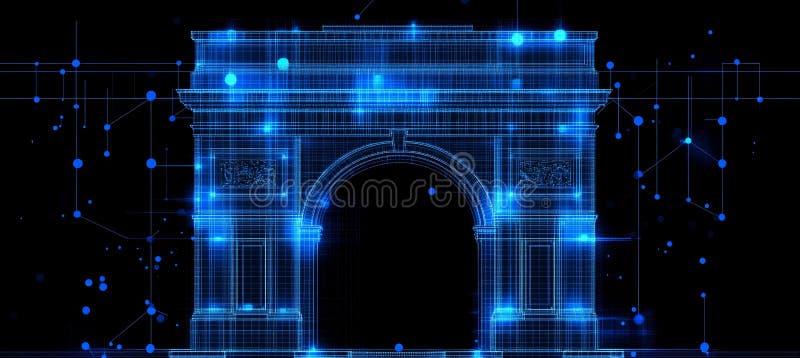 Blue Glowing Outline of a Triumphal Arch in a Digital Network Style ...