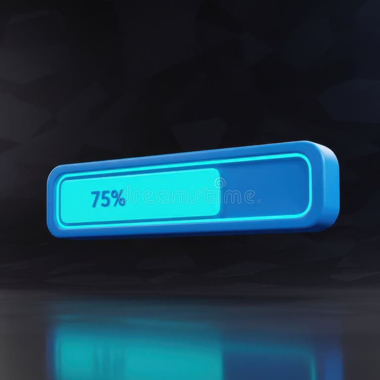 Blue Glowing 75 Percent Progress Bar 3D Render Stock Illustration ...