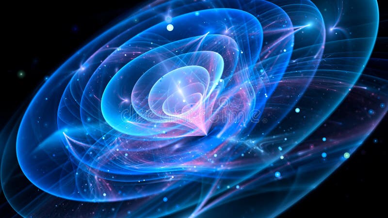 Blue Glowing Quantum Waves in Space Abstract Background Stock ...